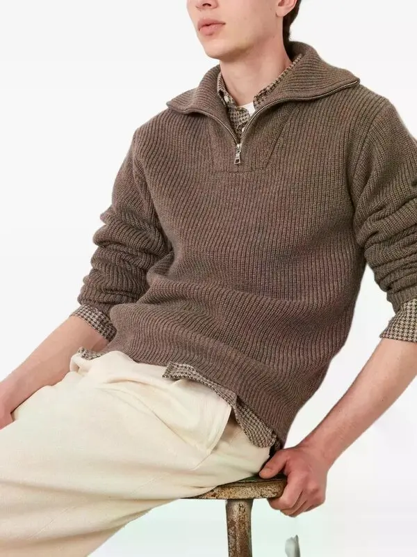 Officine Générale Tarek Ribbed-knit Quarter-zip Sweater