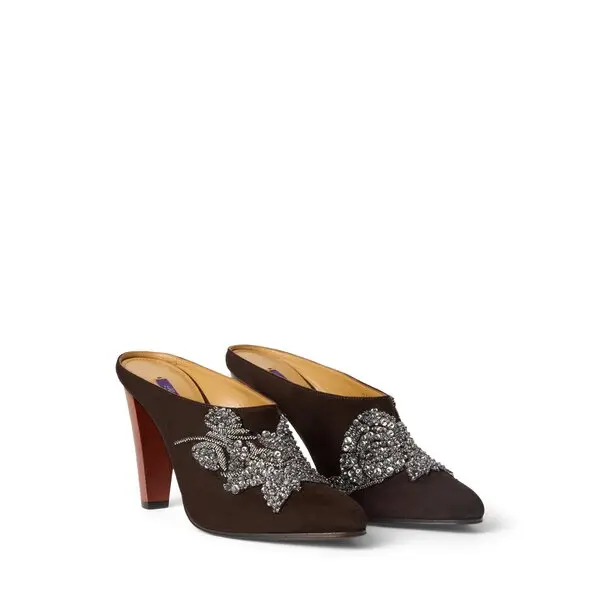 Ralph Lauren Ashtyn 95 Mm Embellished Goat-suede Mule
