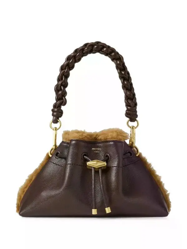 JIMMY CHOO Cinch Shearling-trim Shoulder Bag - Brown