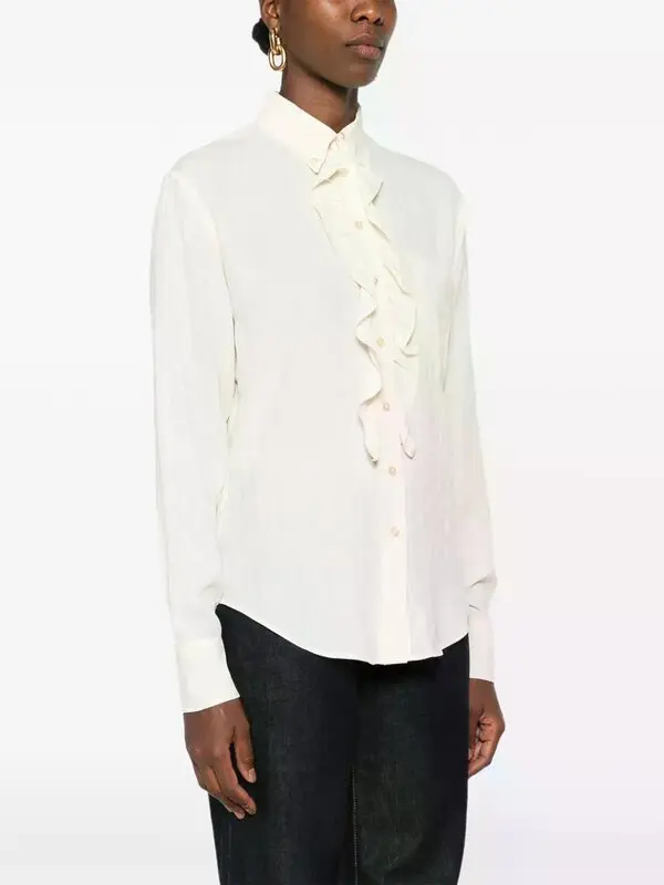 Etro Ruffled Paisley-jacquard Shirt - Neutrals