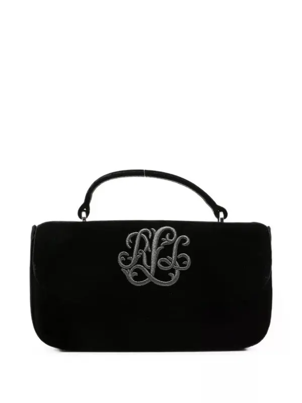 Ralph Lauren Logo-embroidered Velvet Shoulder Bag - Black