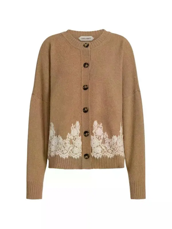 Alberta Ferretti Lace-trim Button-up Cardigan - Neutrals