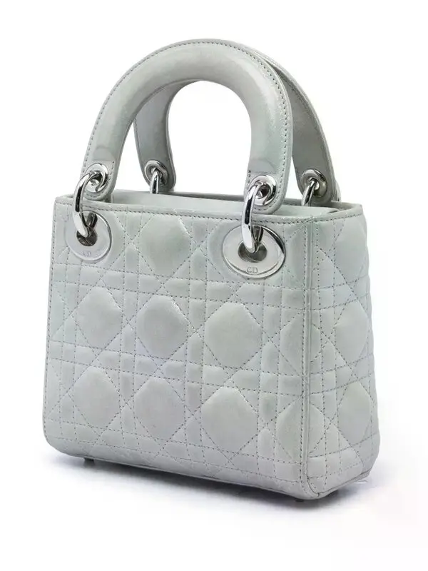 Dior 2015 Mini Iridescent Lambskin Cannage Lady Satchel - Grey