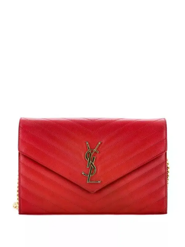 Saint Laurent Classic Monogram Wallet On Chain Matelasse Chevron Leather Medium Crossbody Bag - Red