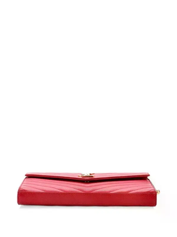 Saint Laurent Classic Monogram Wallet On Chain Matelasse Chevron Leather Medium Crossbody Bag - Red
