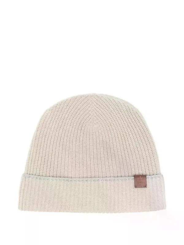Eleventy Logo-patch Ribbed-knit Beanie Hat - Neutrals