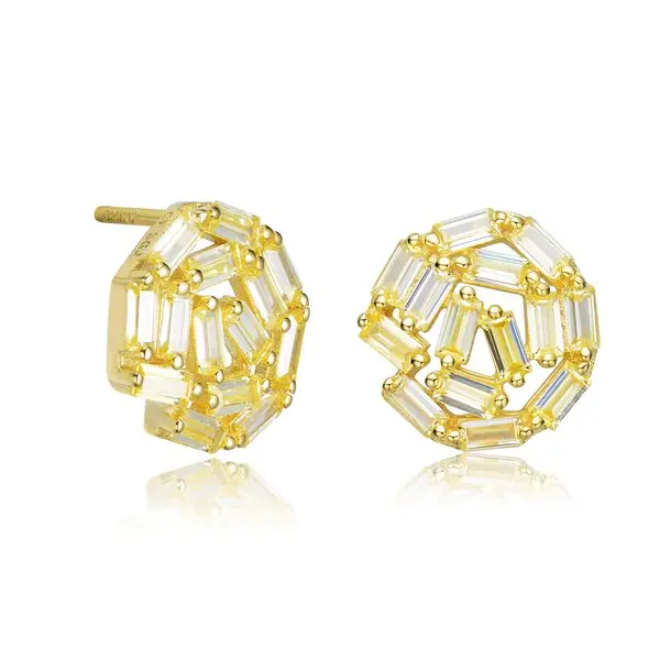 GENEVIVE Gold / Yellow Sterling Silver With Gold Plated Baguette Cubic Zirconia Bundle Stud Earrings - Gold/yellow