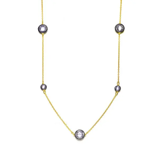 GENEVIVE Sterling Silver Gold Plated Clear & Black Cubic Zirconia Long Necklace - Gold/black/white