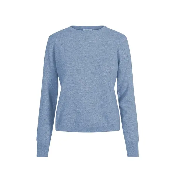 TIRILLM Sasha Basic Cashmere Pullover With Round Neck, Light Denim Melange - Blue