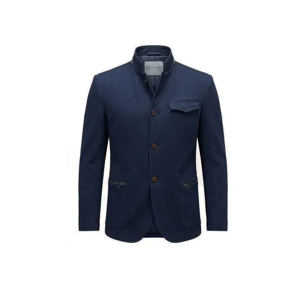 RON TOMSON Stand Collar Denim Blazer Navy