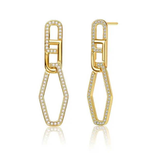 GENEVIVE Gold / White Sterling Silver Gold Plated Clear Cubic Zirconia Square Drop Earrings - Gold/white