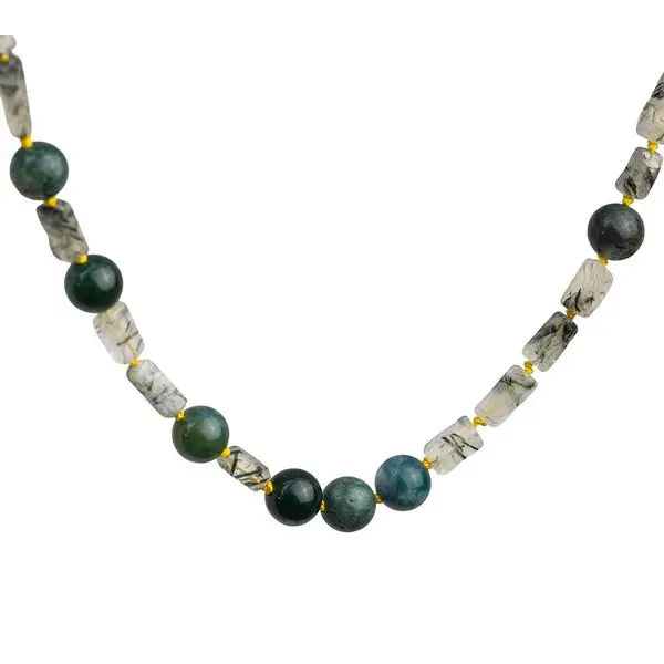 AMONTA Moss Agate & Tourmaline Quartz Silk Necklace-kindred - Silver