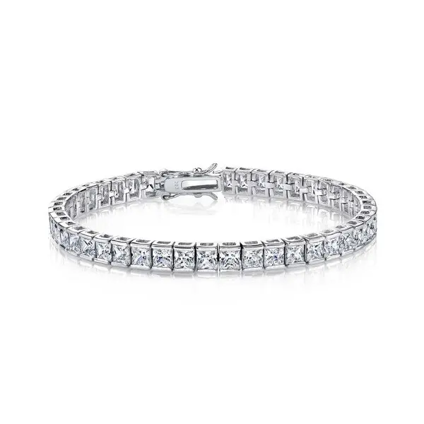 GENEVIVE Rachel Glauber Gold Plated With Cubic Zirconia Princess Cut Tennis Bracelet - White