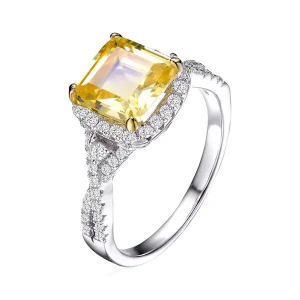 GENEVIVE Pink / Silver Sterling Silver White Gold Plated With Yellow Cushion & Clear Round Cubic Zirconia Accent Twisted Ring - Pink/silver