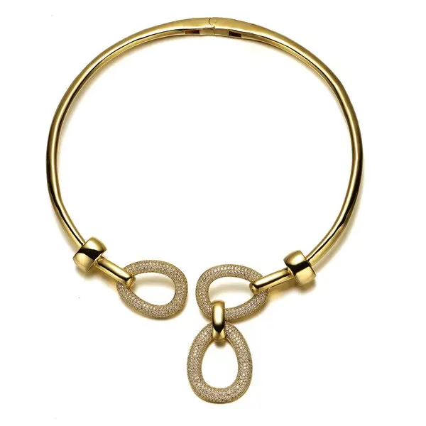 GENEVIVE Rachel Glauber Yellow Plated Modern Triple Mesh Drop Open Collar Choker Necklace - Gold