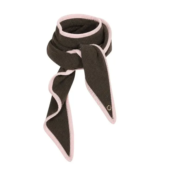 TIRILLM Ayla Small Neck Scarf In Soft Pure Cashmere, Mull Melange With Light Pink Trimming - Brown