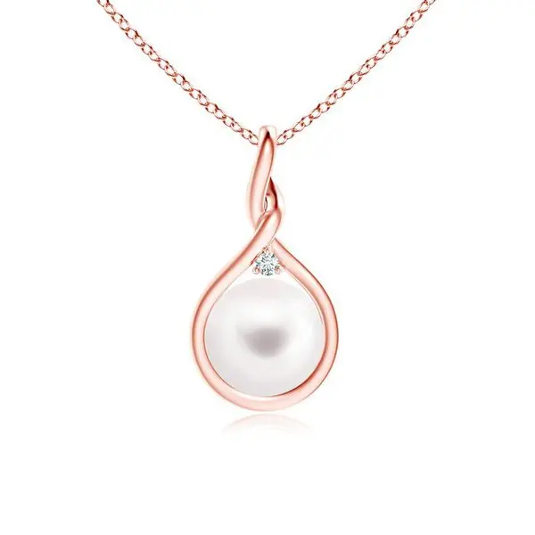 GENEVIVE White / Rose Gold Sterling Silver With Rose Gold Plated White Round Shell Pearl With Clear Cubic Zirconia Pendant Necklace - White/rose Gold