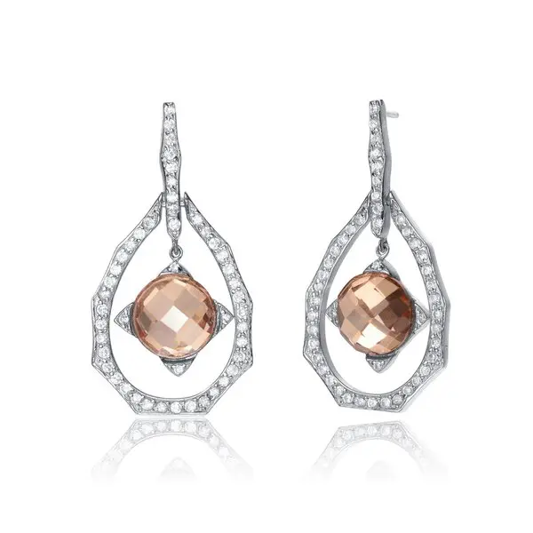 GENEVIVE Sterling Silver Clear & Copper Cubic Zirconia Earrings - White/brown/silver
