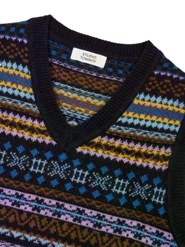 STUDIO TOMBOY Fair Isle-knit V-neck Vest