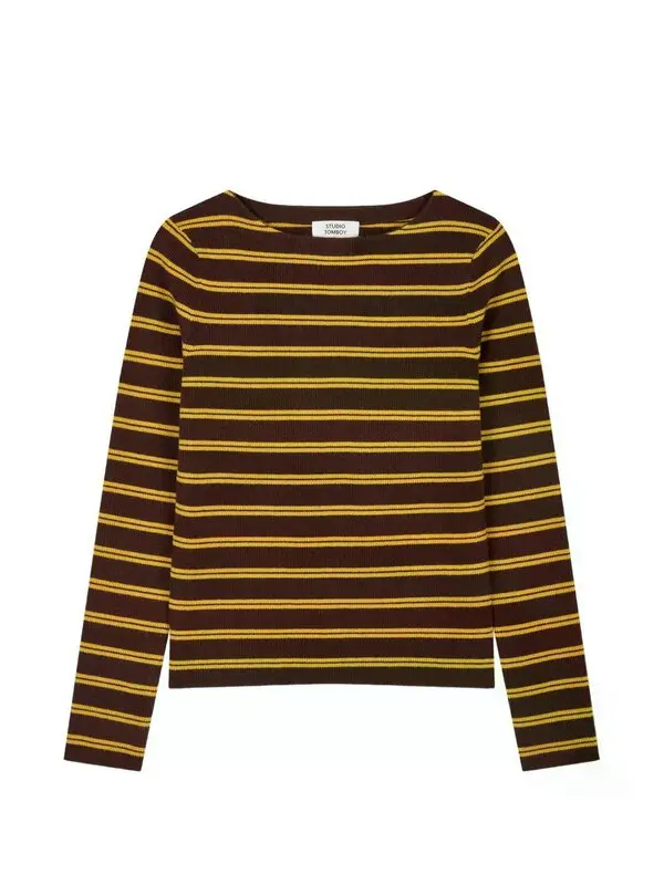 STUDIO TOMBOY Striped Knit Long-sleeve T-shirt - Brown