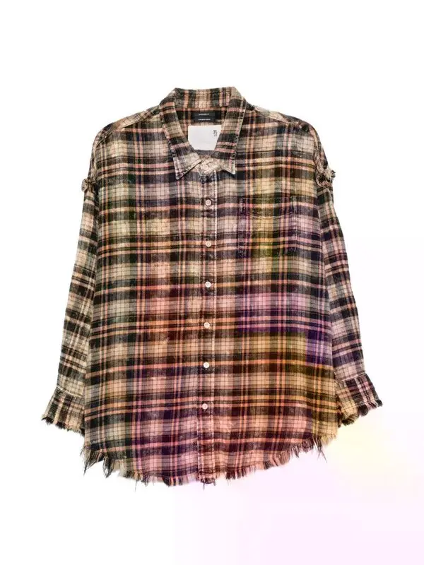 R13 Frayed Plaid Shirt - Neutrals