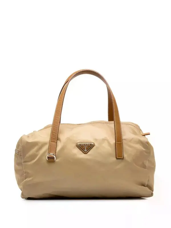 Prada 2013-2026 Saffiano Trimmed Tessuto Boston Bag - Neutrals