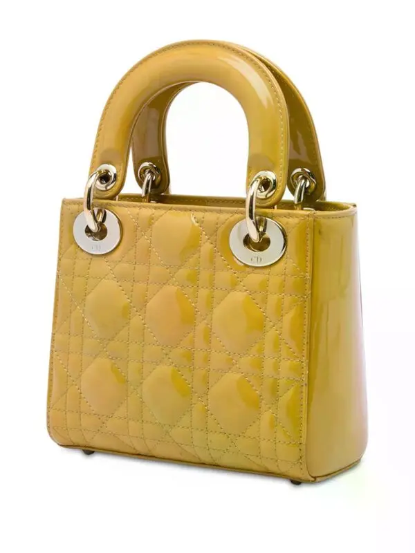 Dior 2019 Mini Patent Cannage Lady Satchel - Yellow