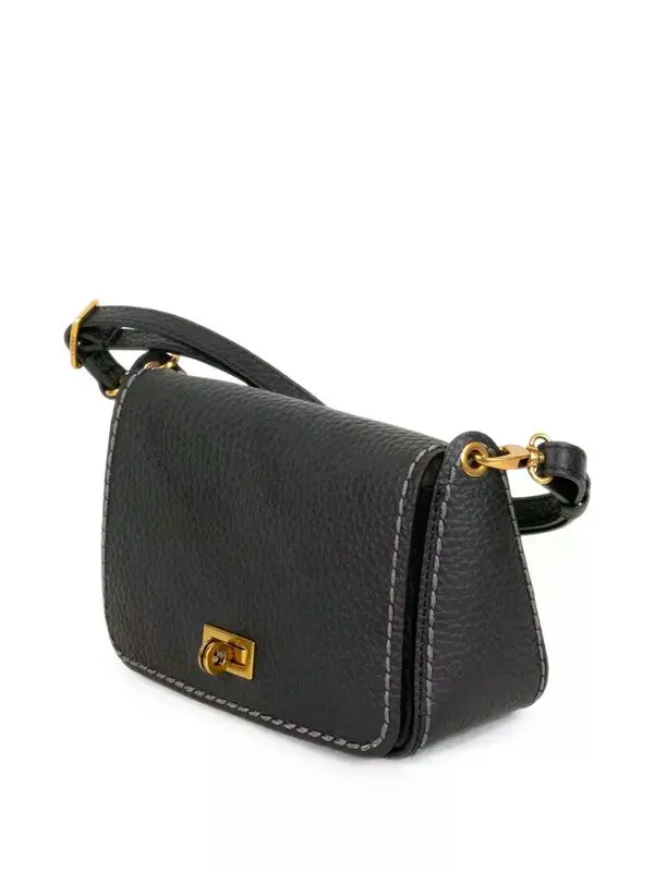 VISONA` Contrast-stitch Pebbled Shoulder Bag - Black
