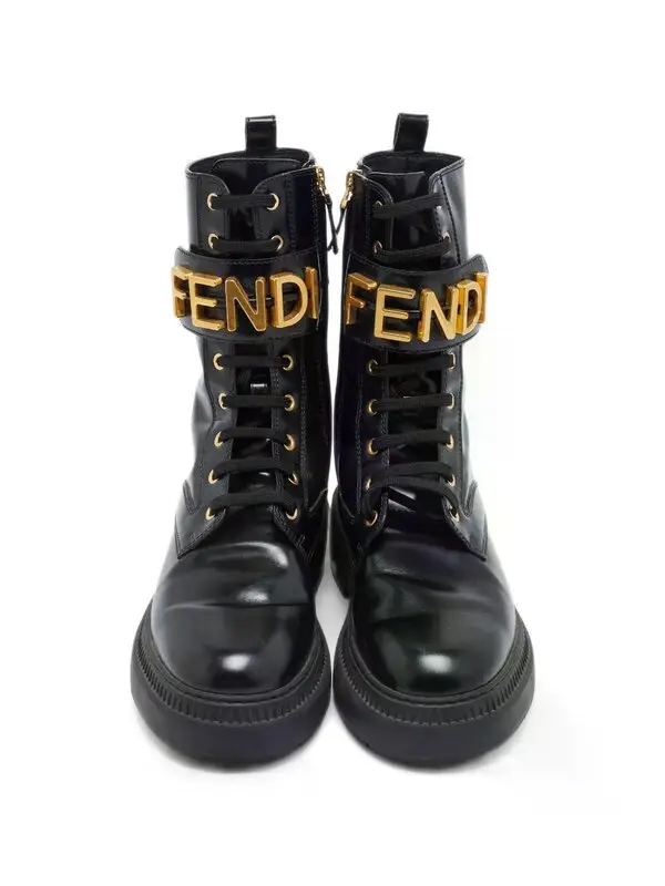 Fendi Logo-lettering Leather Combat Boots