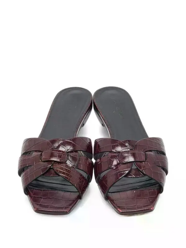 Saint Laurent Tribute Croc-embossed Slides - Red
