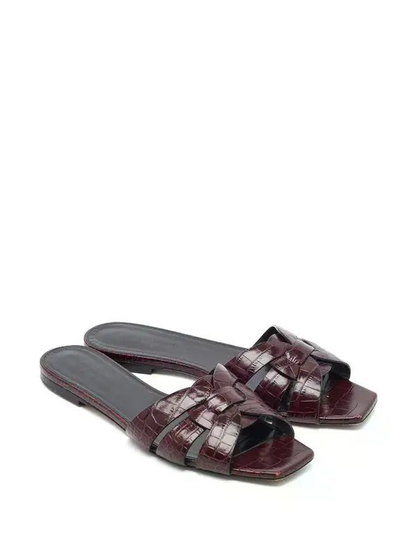 Saint Laurent Tribute Croc-embossed Slides - Red
