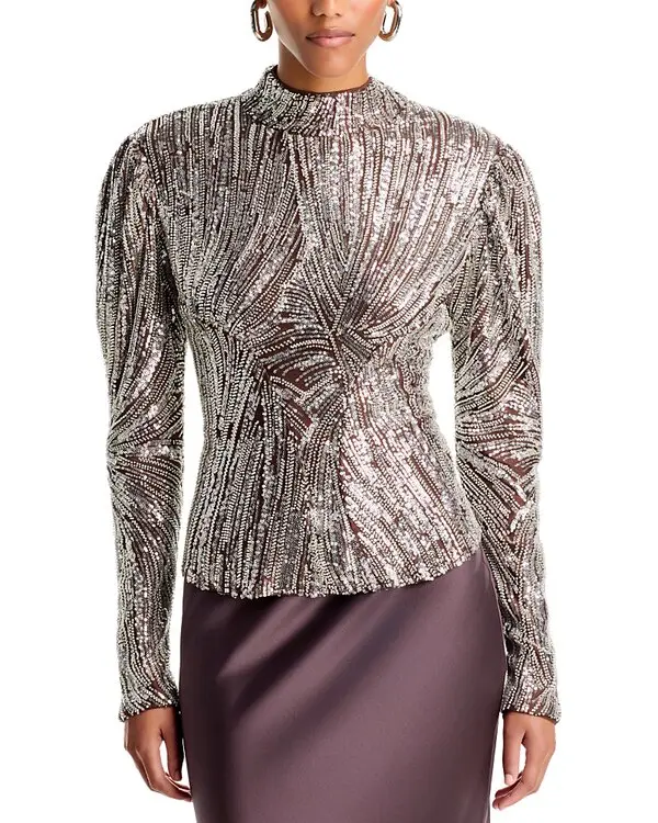 Rabanne Sequin Long Sleeve Top - Silver/brown