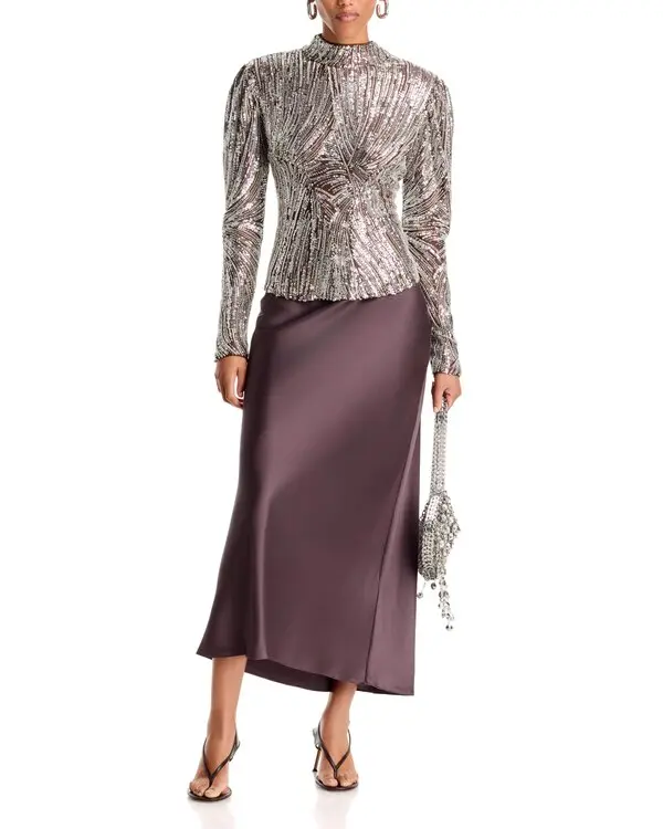 Rabanne Sequin Long Sleeve Top - Silver/brown