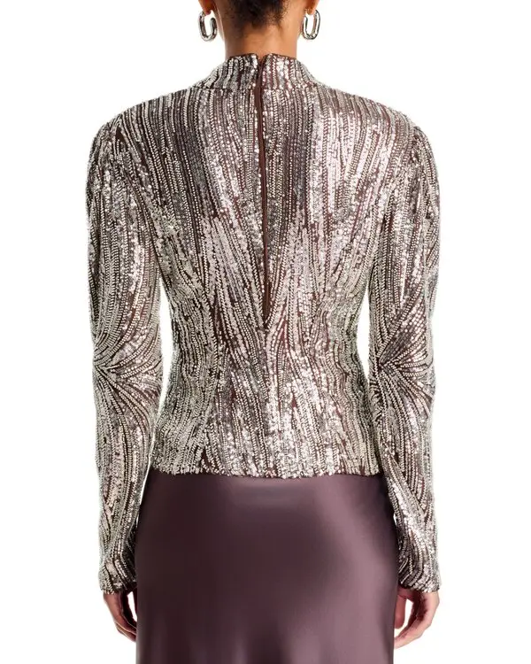 Rabanne Sequin Long Sleeve Top - Silver/brown