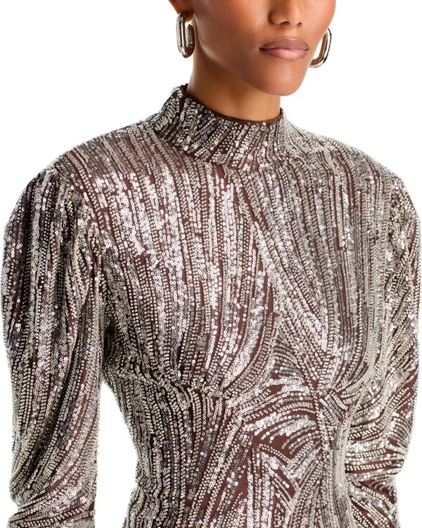 Rabanne Sequin Long Sleeve Top - Silver/brown
