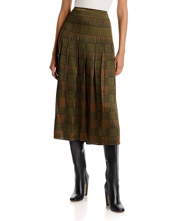 Lafayette 148 New York Silk Pleated Long Skirt - Forest Multi