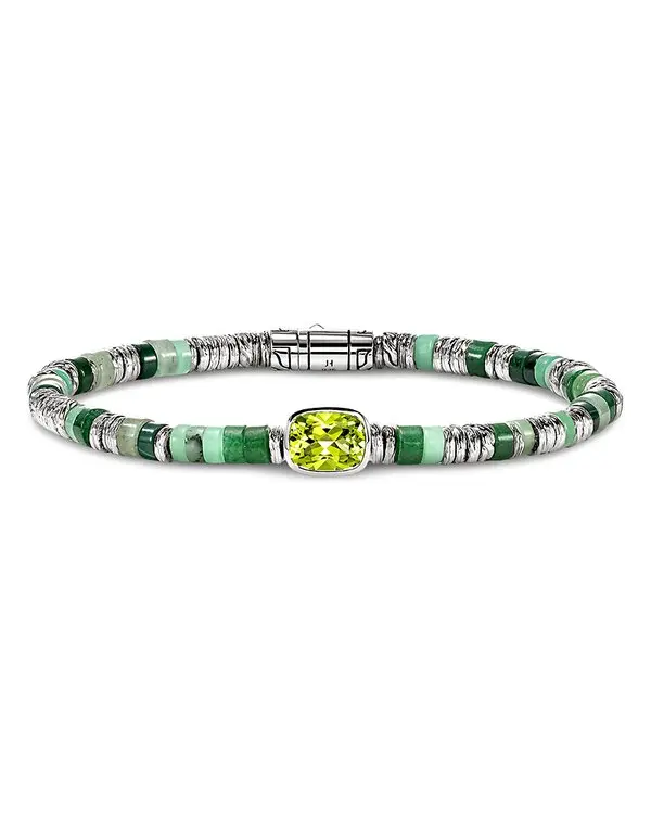 John Hardy Sterling Silver Heishi Multi Gemstone Bead Bracelet - Silver/green