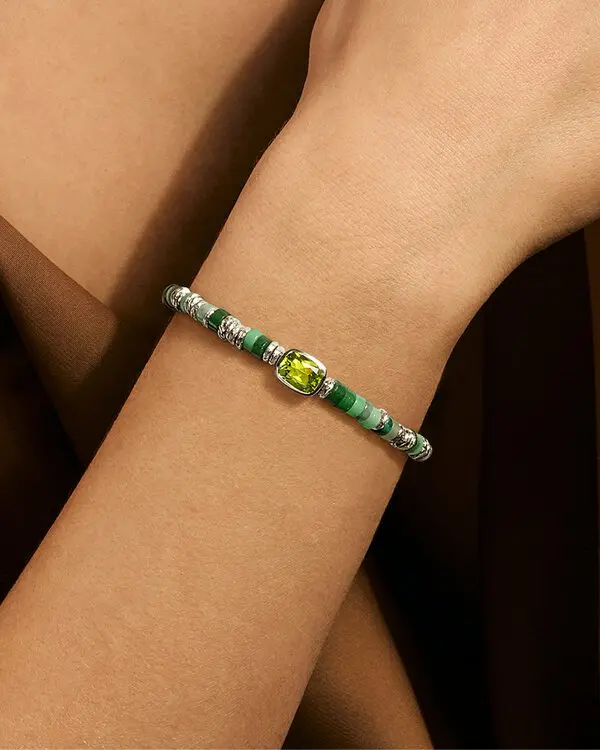 John Hardy Sterling Silver Heishi Multi Gemstone Bead Bracelet - Silver/green