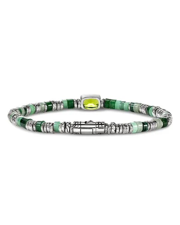 John Hardy Sterling Silver Heishi Multi Gemstone Bead Bracelet - Silver/green