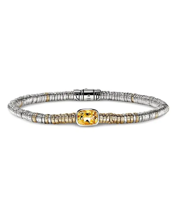 John Hardy 14k Yellow Gold & Sterling Heishi Citrine Bead Bracelet - Silver