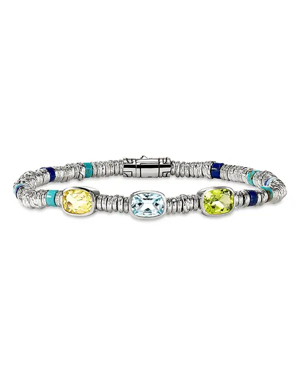 John Hardy Sterling Heishi Multi Gemstone Bead Bracelet