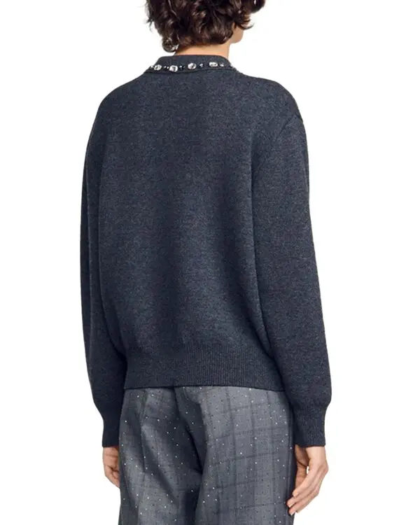 Sandro Antonia Embellished Polo Collar Sweater