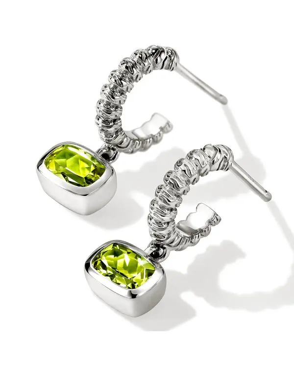 John Hardy Sterling Silver Heishi Gemstone Cushion Dangle Hoop Earrings - Silver/peridot