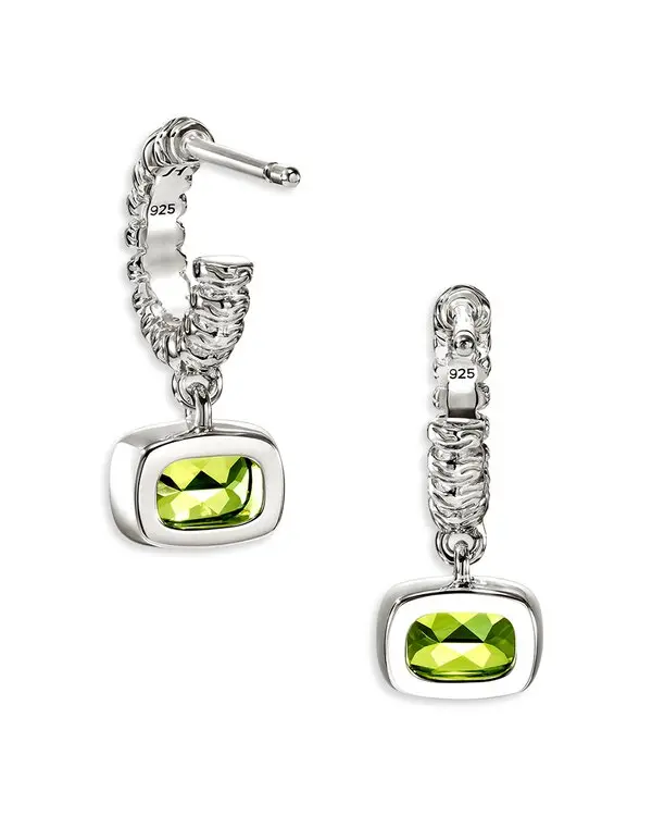 John Hardy Sterling Silver Heishi Gemstone Cushion Dangle Hoop Earrings - Silver/peridot