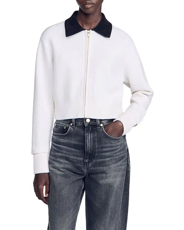 Sandro Maya Cable Knit Cropped Cardigan