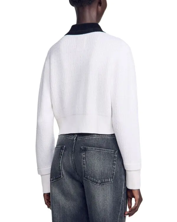 Sandro Maya Cable Knit Cropped Cardigan