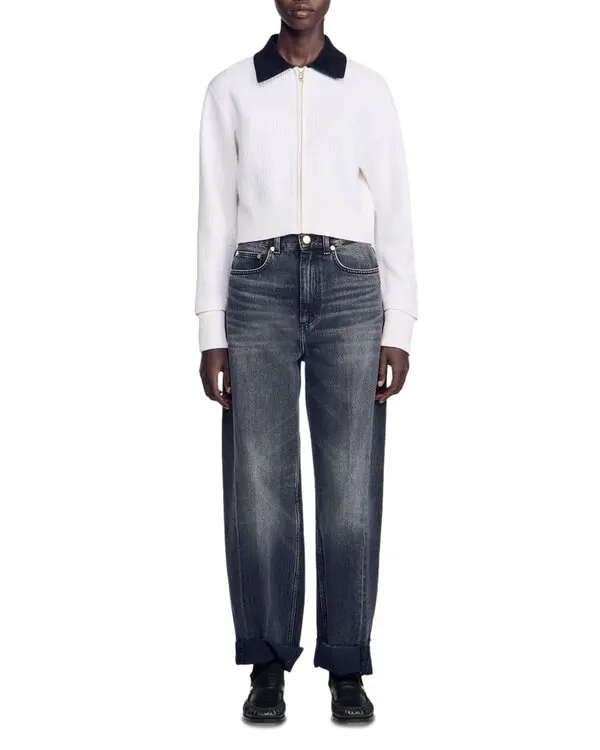 Sandro Maya Cable Knit Cropped Cardigan