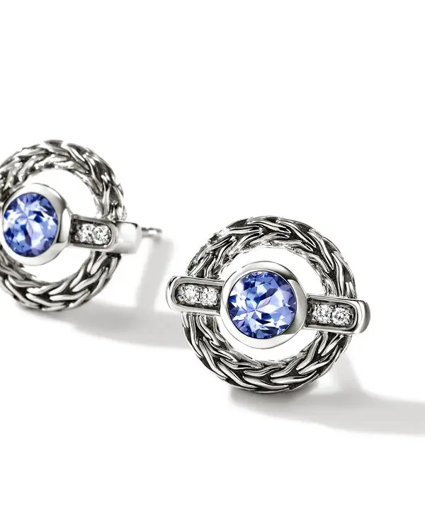 John Hardy Sterling Icon Tanzanite & Diamond Halo Stud Earrings