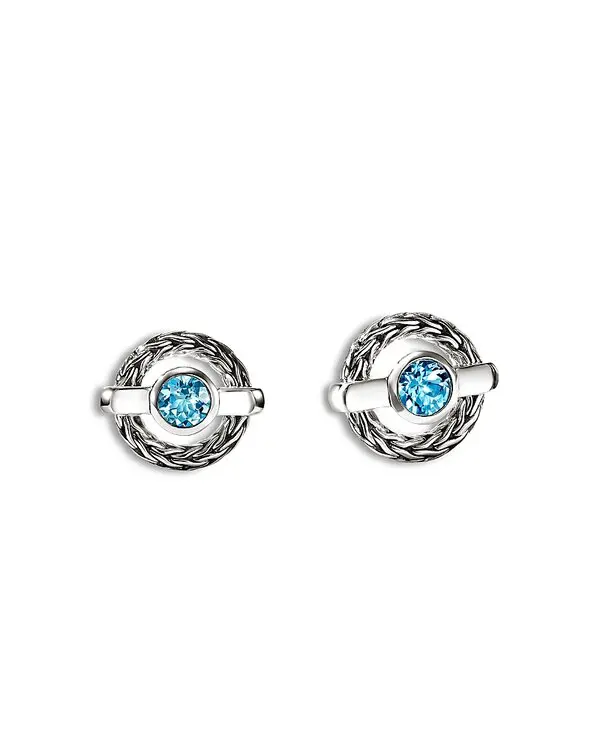 John Hardy Sterling Icon Swiss Blue Topaz Halo Stud Earrings - Silver
