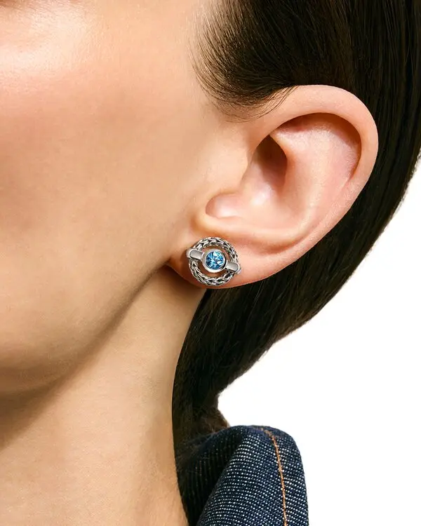John Hardy Sterling Icon Swiss Blue Topaz Halo Stud Earrings - Silver